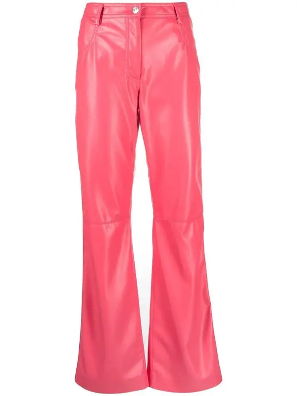 MSGM Faux-leather Straight-leg Trousers - Pink