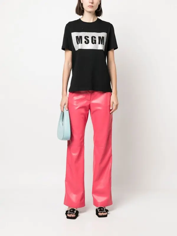 MSGM Faux-leather Straight-leg Trousers - Pink