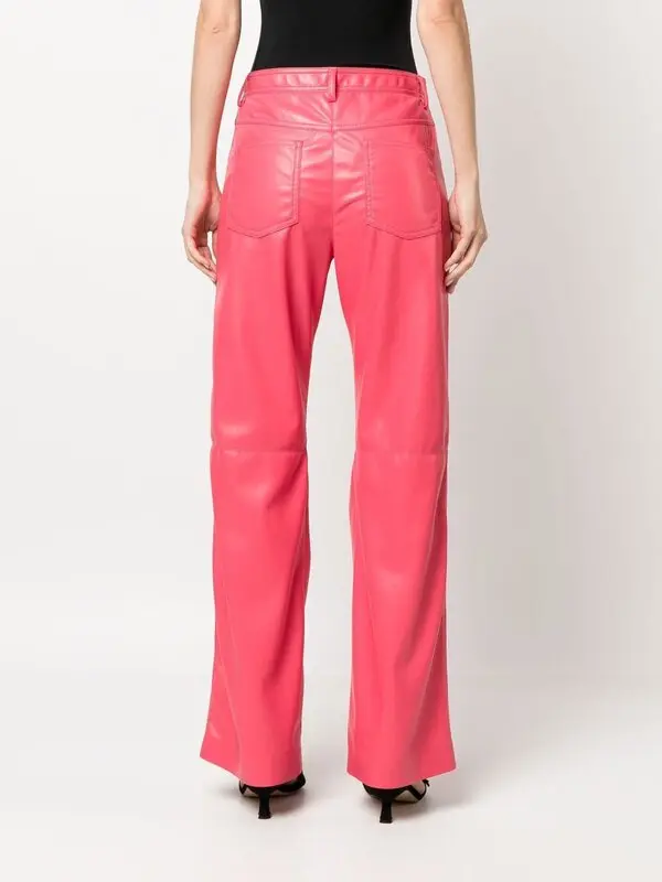 MSGM Faux-leather Straight-leg Trousers - Pink