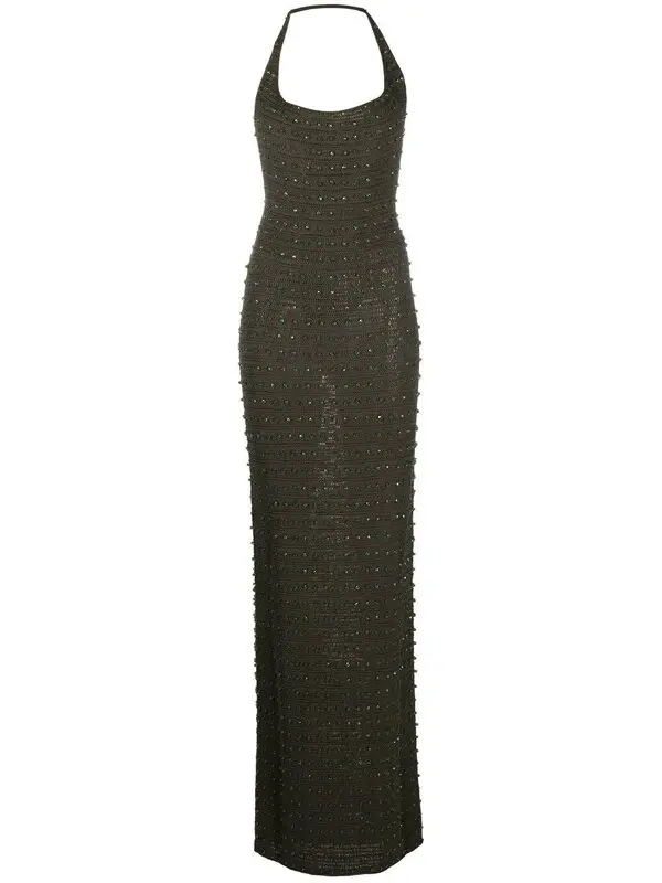 Aya Muse Erzu Crochet Crystal Maxi Dress In Green - 74% Off