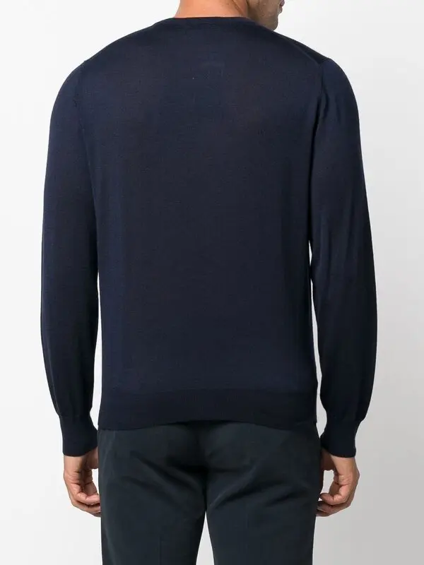 Canali Ribbed-knit Crew Neck Sweatshirt - Blue