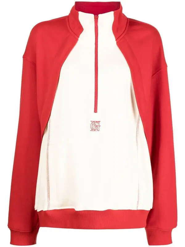 Goen.j Contrast-panel Half-zip Sweatshirt - Red