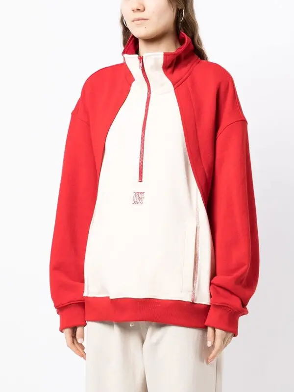 Goen.j Contrast-panel Half-zip Sweatshirt - Red