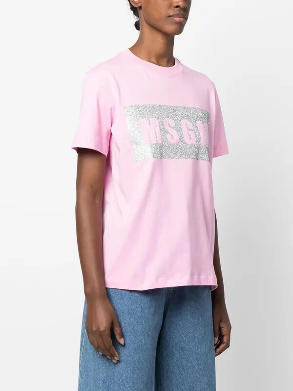 MSGM Logo-print Cotton T-shirt - Pink