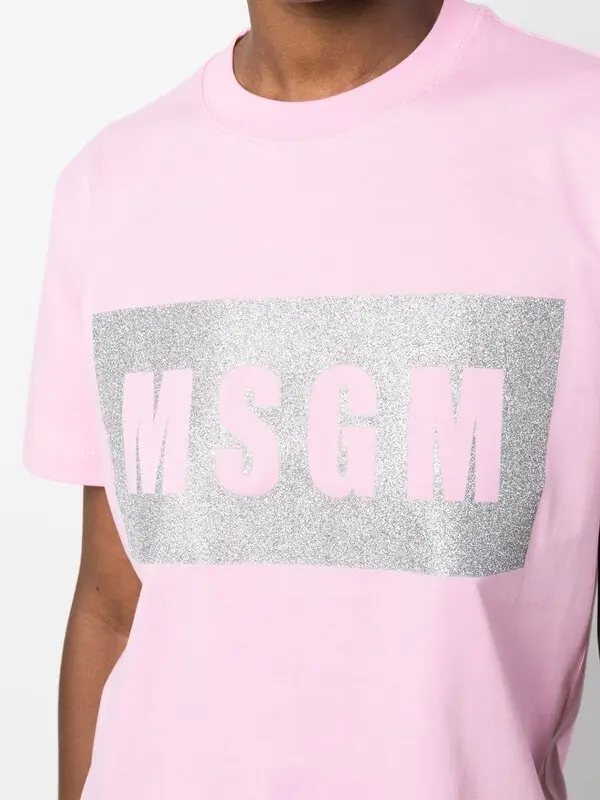 MSGM Logo-print Cotton T-shirt - Pink