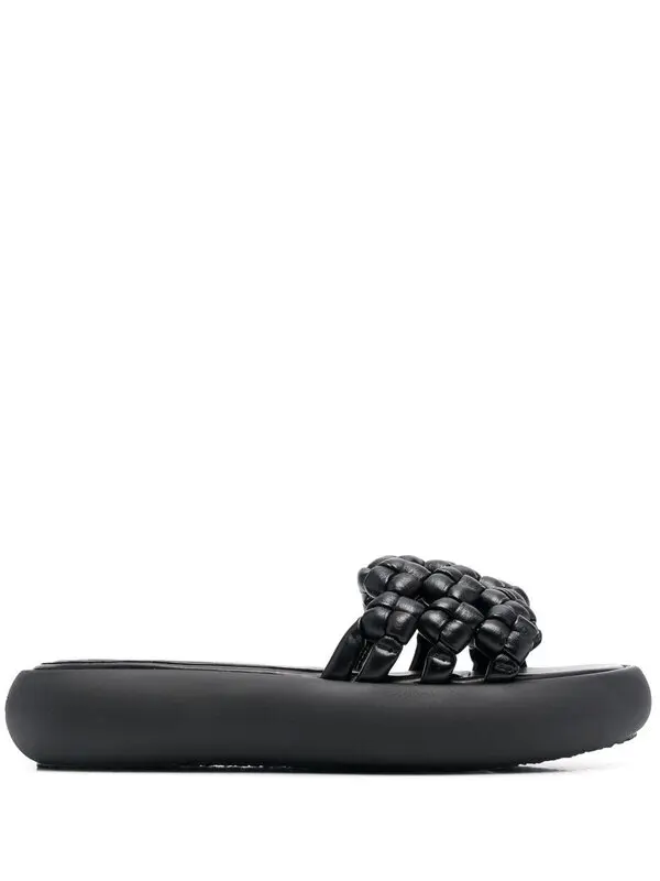 VIC MATIE Woven Leather Platform Slides - Black