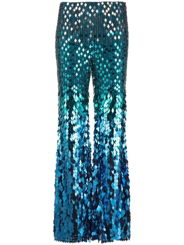 Alberta Ferretti Embellished Flared Trousers - Blue