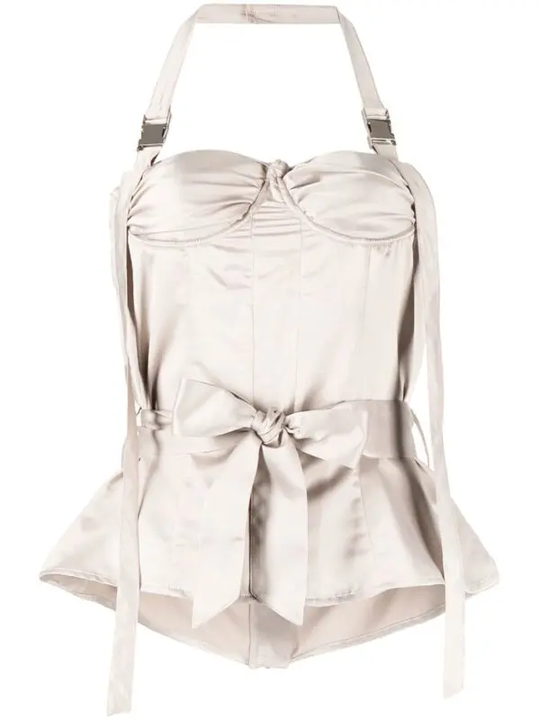 Rokh Bustier-detail Halterneck Top - Grey