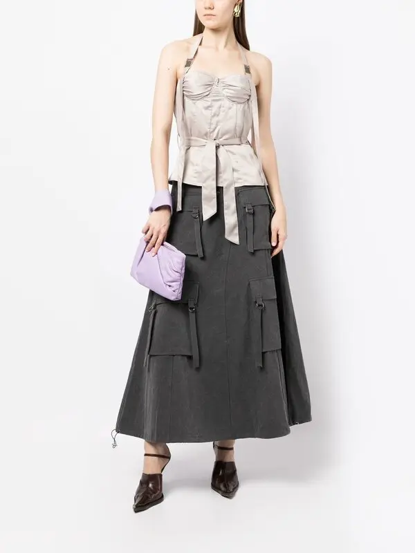 Rokh Bustier-detail Halterneck Top - Grey