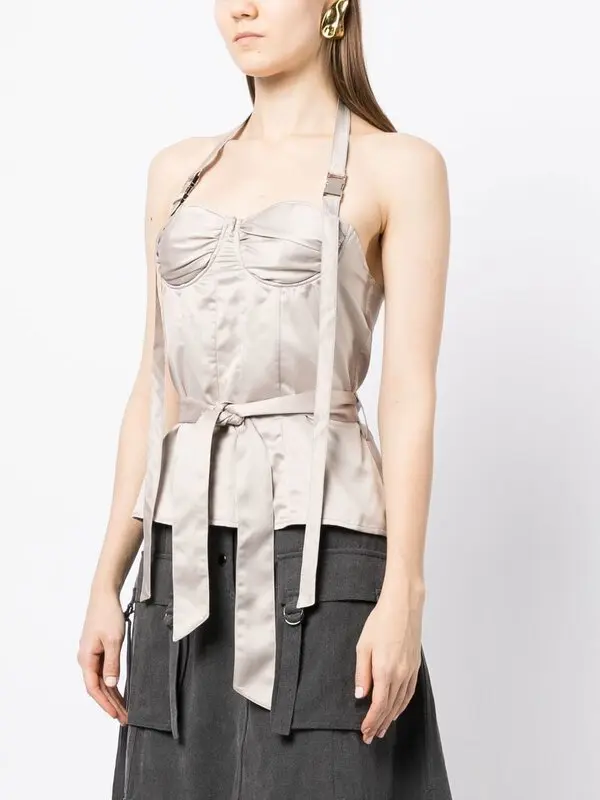 Rokh Bustier-detail Halterneck Top - Grey