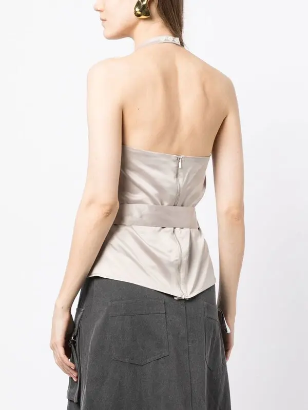 Rokh Bustier-detail Halterneck Top - Grey