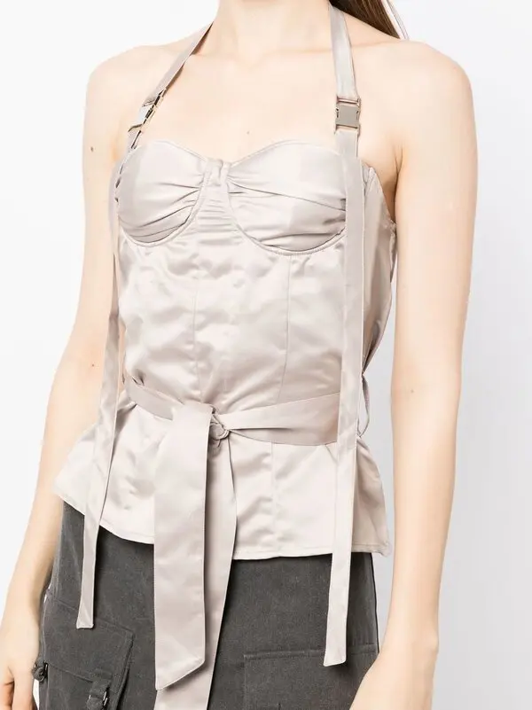 Rokh Bustier-detail Halterneck Top - Grey