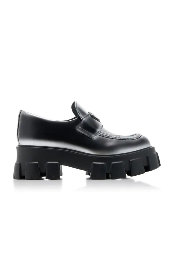 Prada Monolith Leather Loafers - Silver