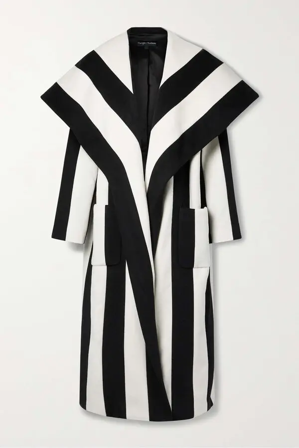 SERGIO HUDSON Draped Striped Wool And Cashmere-blend Coat