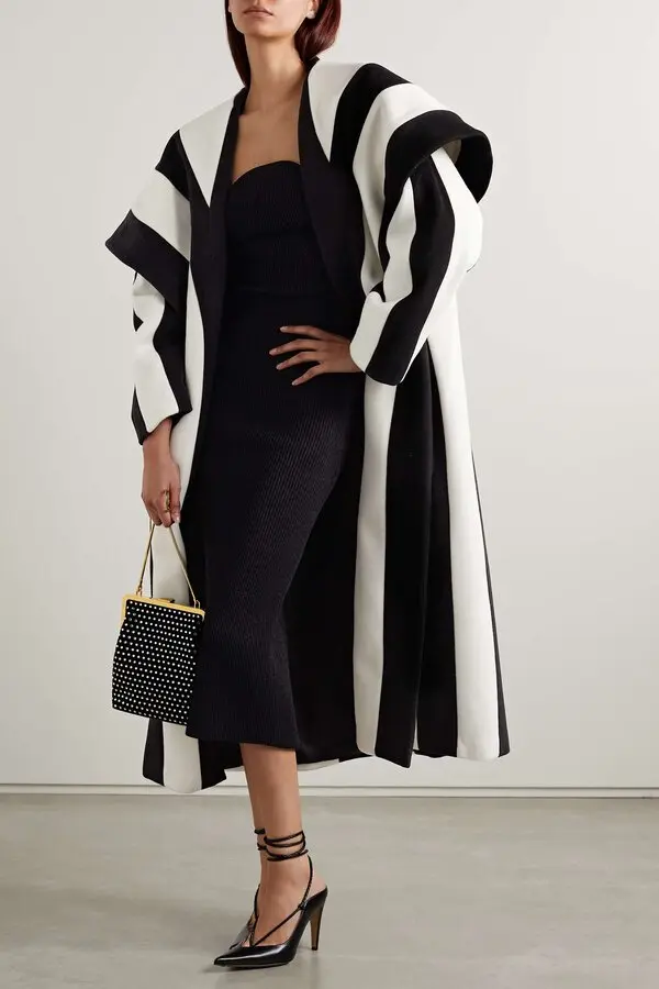 SERGIO HUDSON Draped Striped Wool And Cashmere-blend Coat