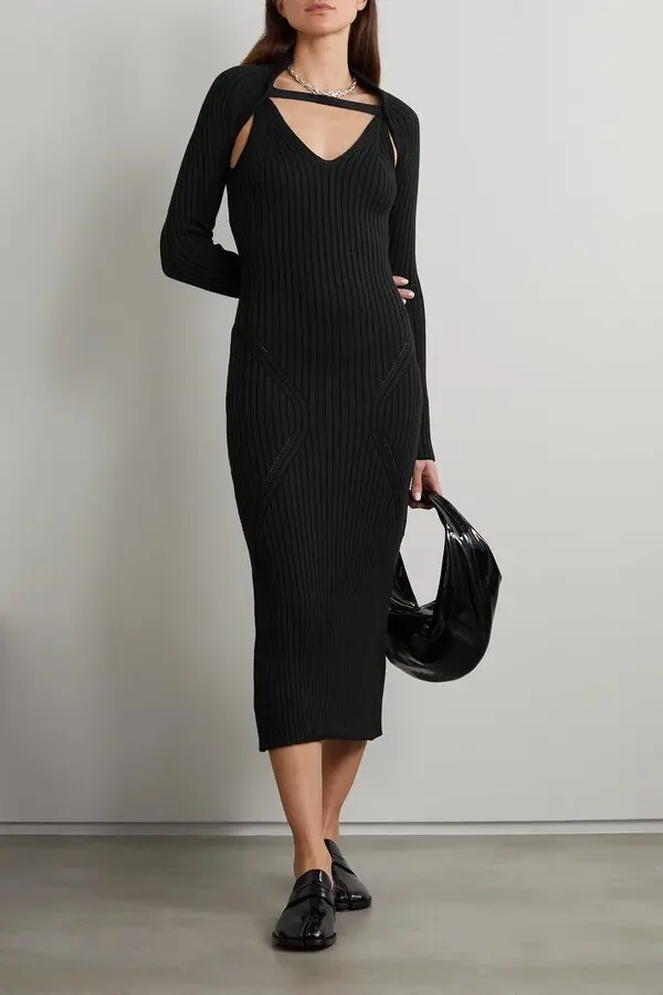 lvir knit dress Lvir Ribbed-Knit Midi Dress And Cardigan Set In Black - 50% Off