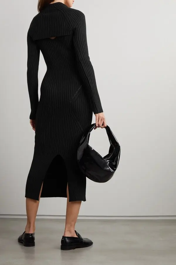 lvir knit dress Lvir Ribbed-Knit Midi Dress And Cardigan Set In Black - 50% Off