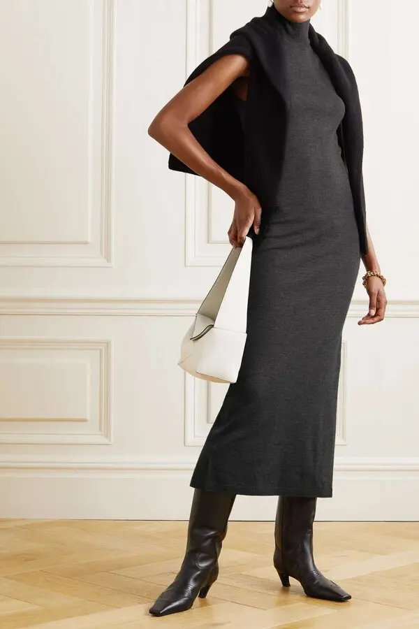 toteme wool midi dress TOTEME Ribbed boucl-knit wool-blend midi dress