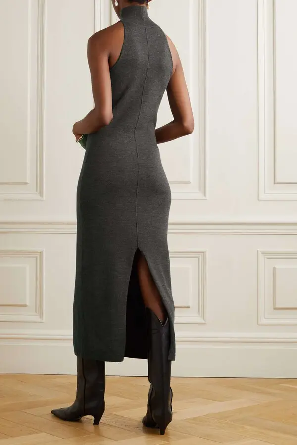 toteme wool midi dress Toteme Wool-Blend Turtleneck Midi Dress In Gray - 40% Off