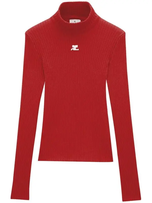 COURREGES Logo-embroidered Ribbed Sweater - Red