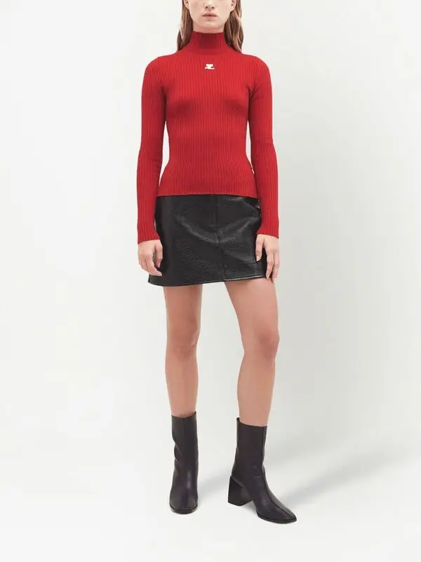 COURREGES Logo-embroidered Ribbed Sweater - Red