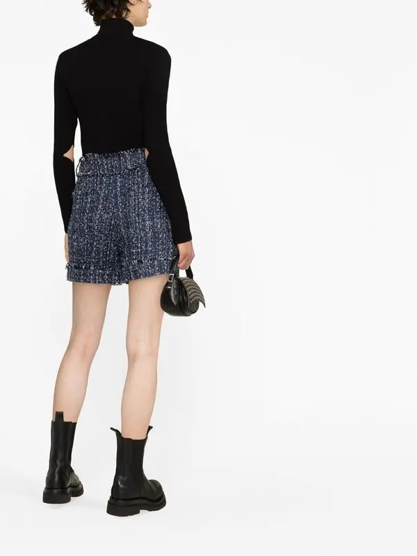 Balmain High-waisted Tweed Shorts - Blue