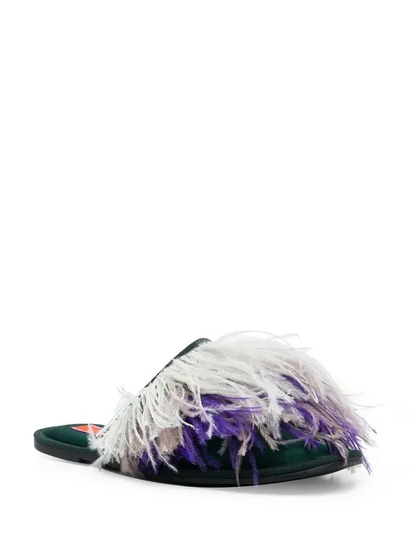 La DoubleJ Feather-trimmed Slippers - Green