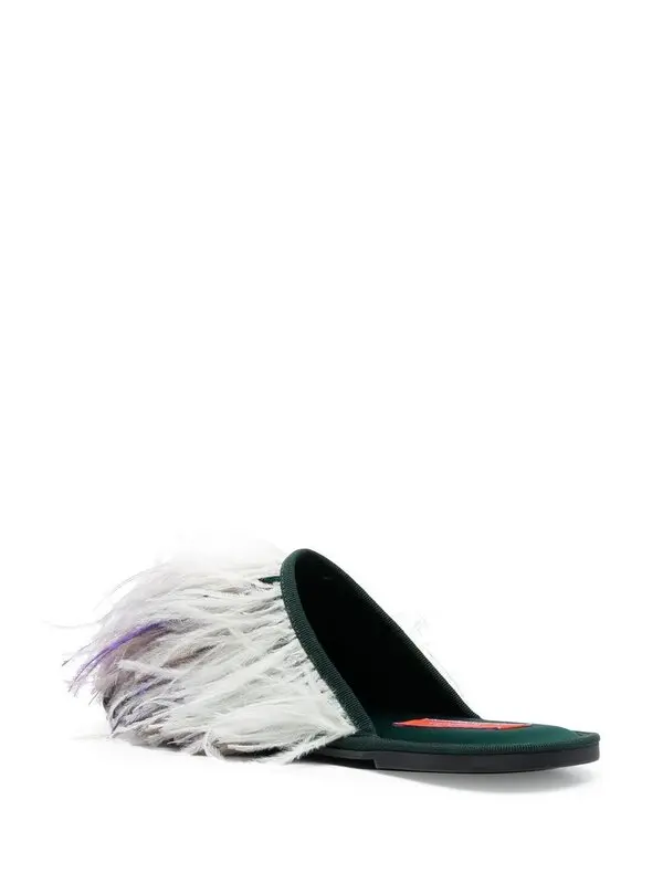 La DoubleJ Feather-trimmed Slippers - Green
