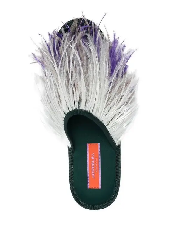 La DoubleJ Feather-trimmed Slippers - Green