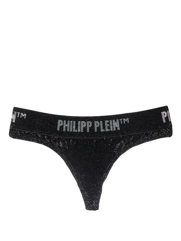 Philipp Plein Metallic Crystal-embellished Thong - Black