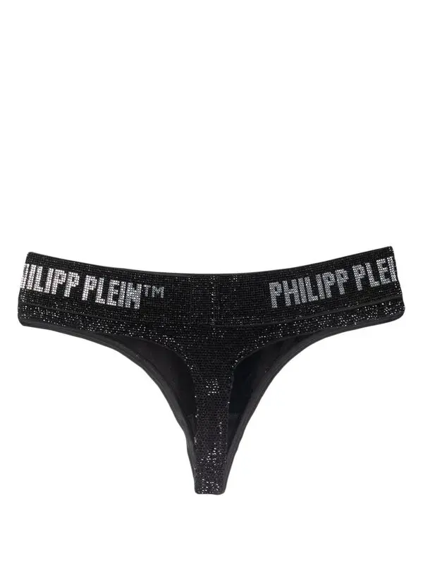 Philipp Plein Metallic Crystal-embellished Thong - Black