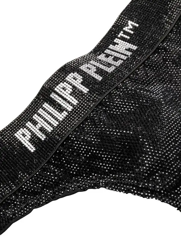Philipp Plein Metallic Crystal-embellished Thong - Black