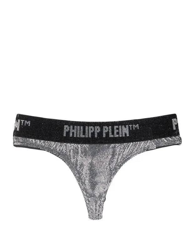 Philipp Plein Metallic Crystal-embellished Thong - Silver