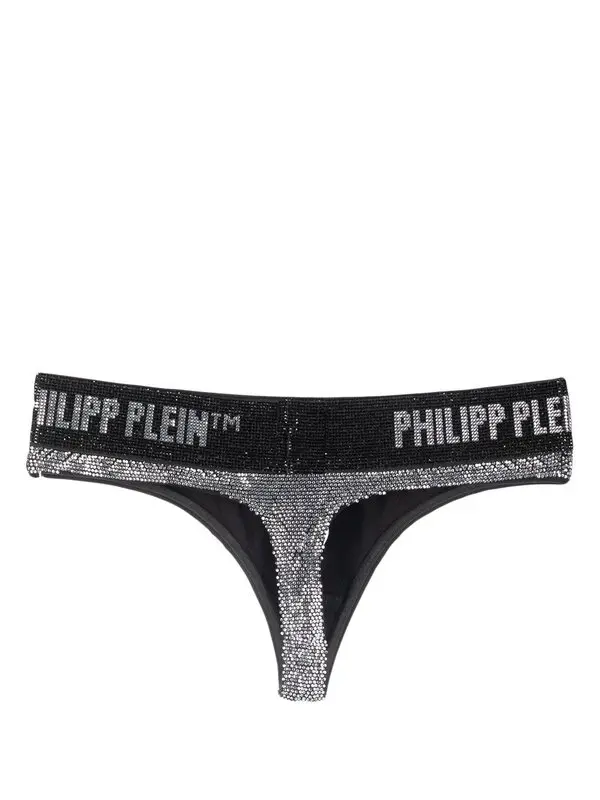 Philipp Plein Metallic Crystal-embellished Thong - Silver