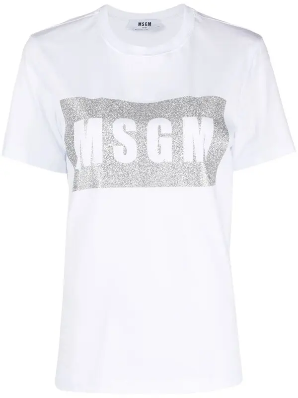MSGM Logo-print Glitter T-shirt - White