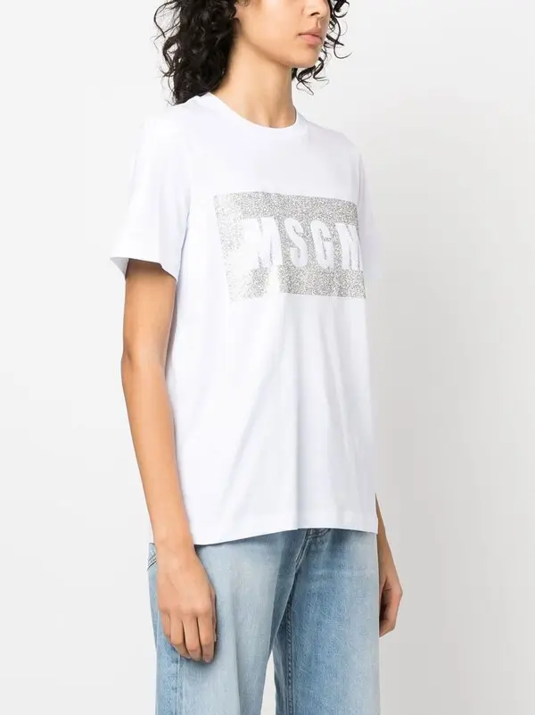 MSGM Logo-print Glitter T-shirt - White