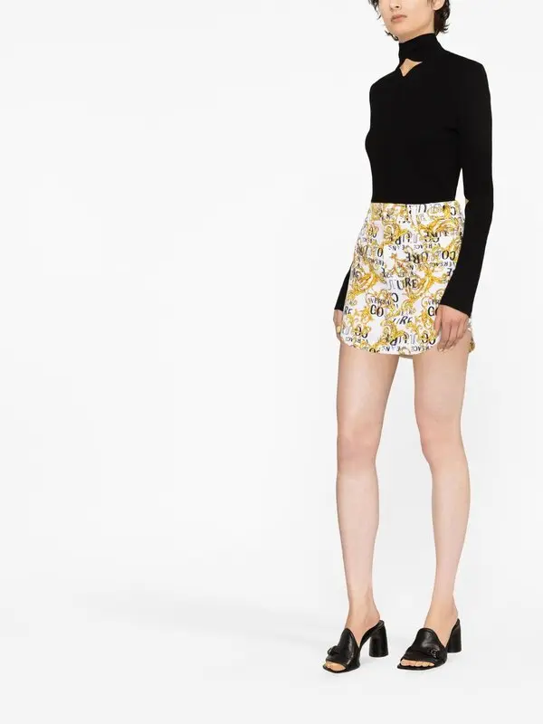 Versace Logo Couture-print Denim Miniskirt
