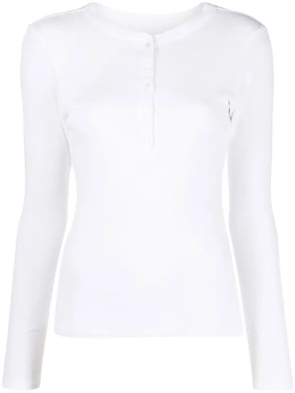 NILI LOTAN Button-front Long-sleeved T-shirt - White