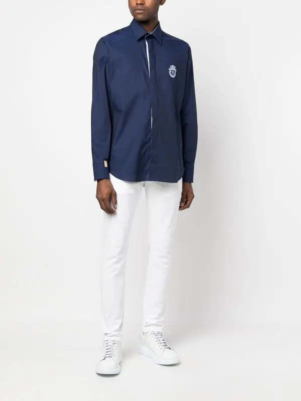BILLIONAIRE Silver Cut Logo-print Shirt - Blue