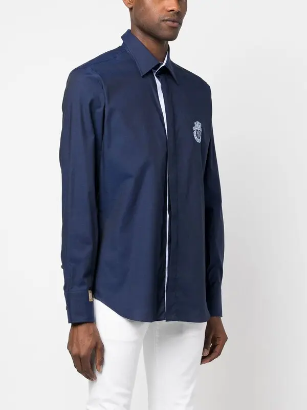 BILLIONAIRE Silver Cut Logo-print Shirt - Blue