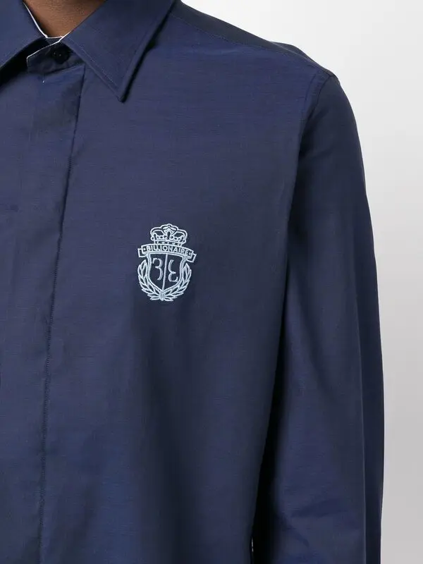 BILLIONAIRE Silver Cut Logo-print Shirt - Blue