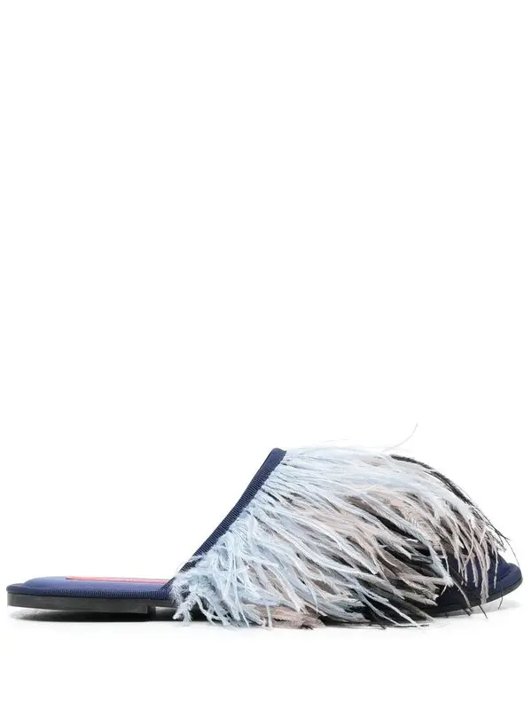 La DoubleJ Feather Detail Slippers - Blue