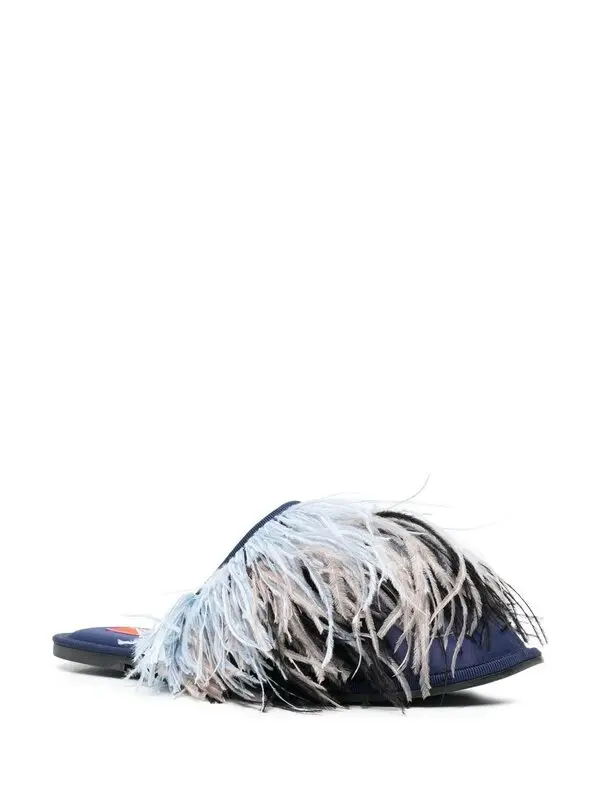 La DoubleJ Feather Detail Slippers - Blue