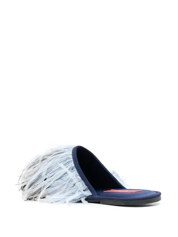 La DoubleJ Feather Detail Slippers - Blue