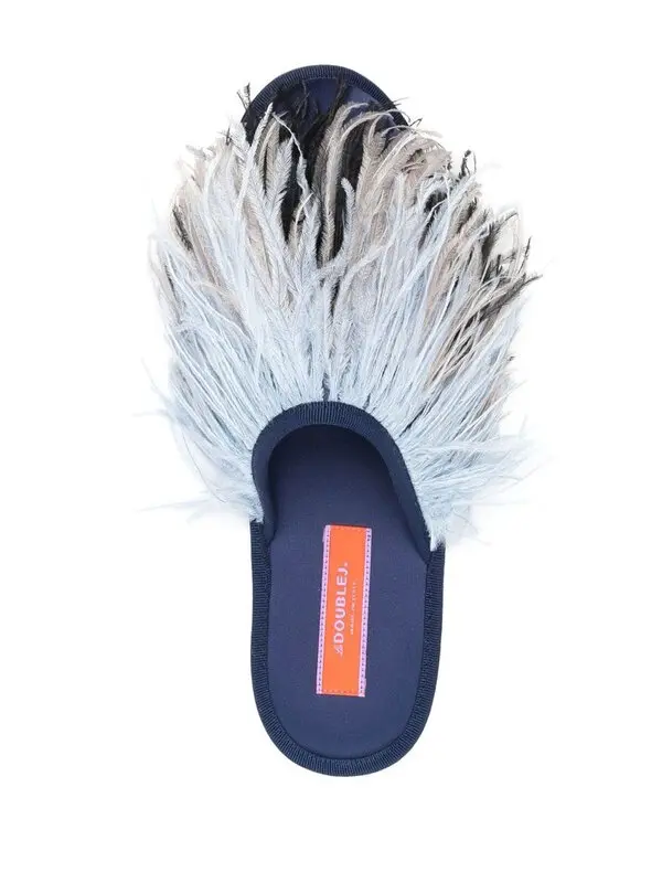 La DoubleJ Feather Detail Slippers - Blue