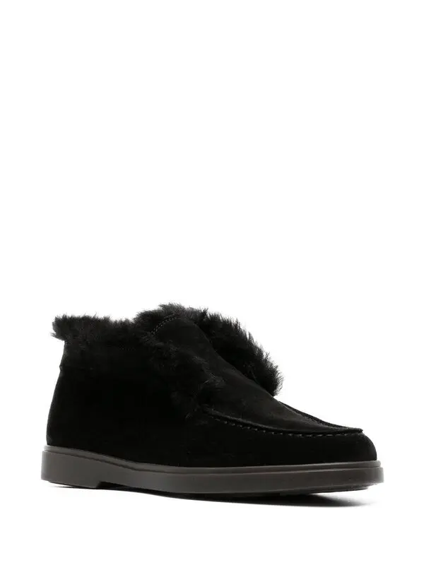 Santoni Slip-on Shearling Loafers - Black
