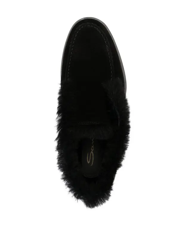 Santoni Slip-on Shearling Loafers - Black