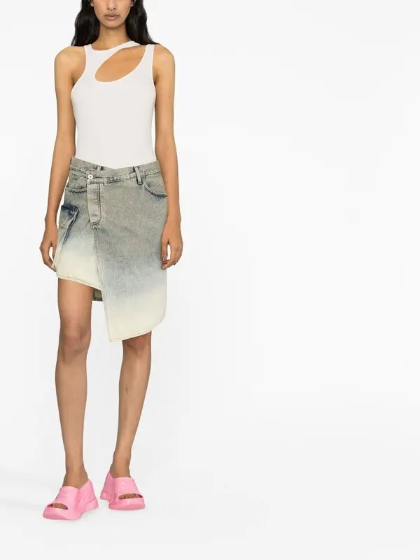 Off-White Asymmetric Denim Skirt - Green