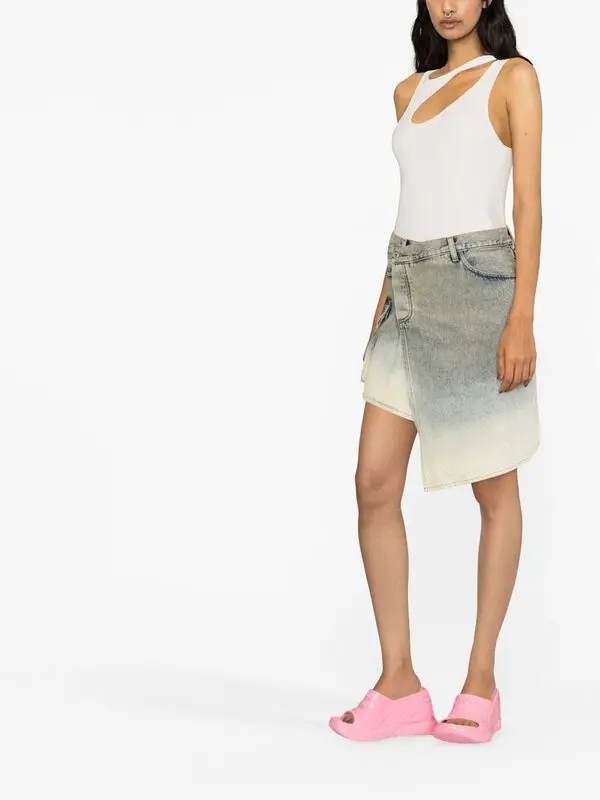Off-White Asymmetric Denim Skirt - Green