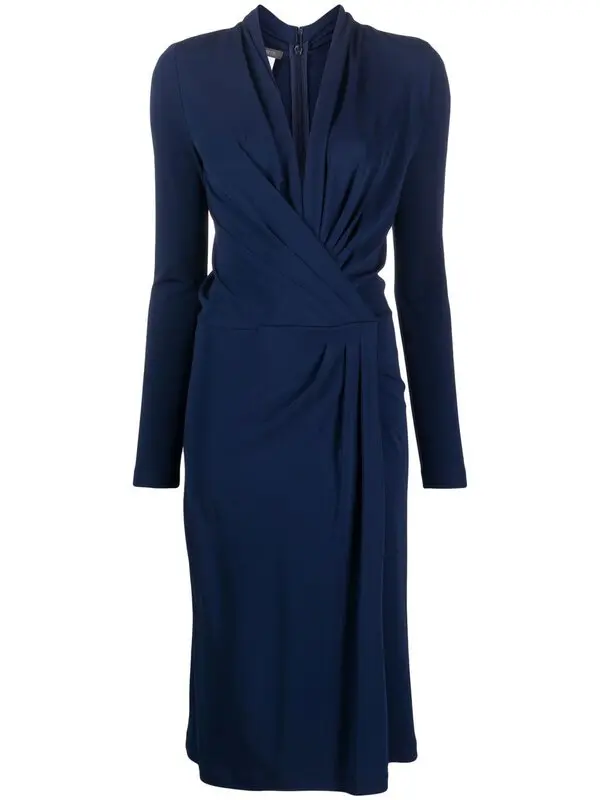 Alberta Ferretti Twisted-front Long-sleeved Midi Dress